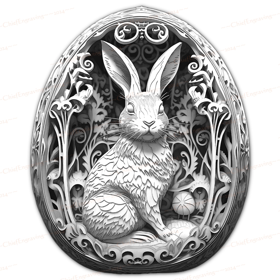 3D Rabbit Image PNG for Laser Engraving - Intricate Easter Egg Frame ...