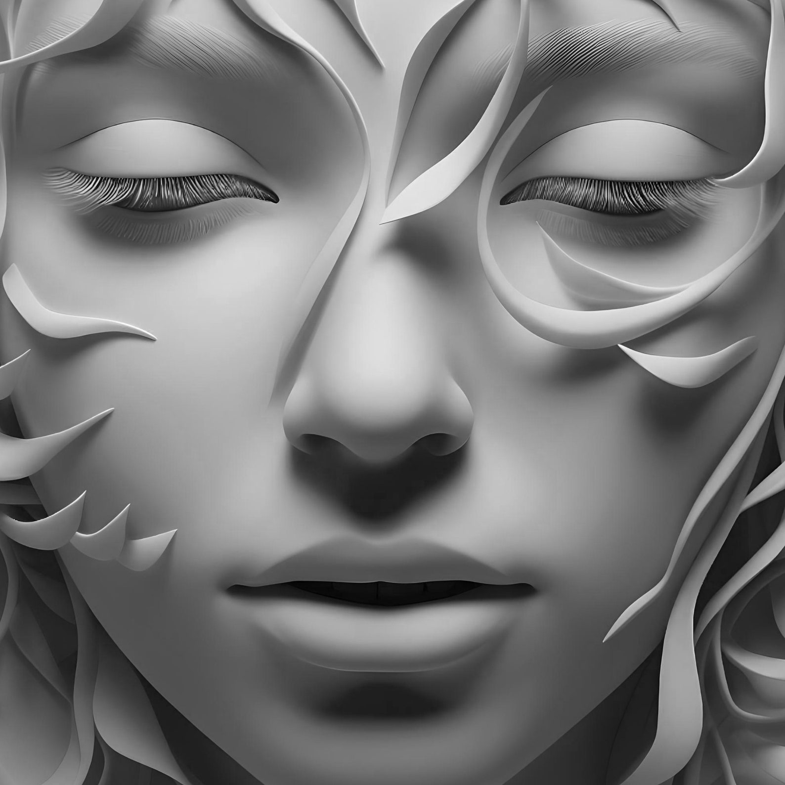 3D Woman Face Art PNG - Monochromatic Digital Download for Laser ...
