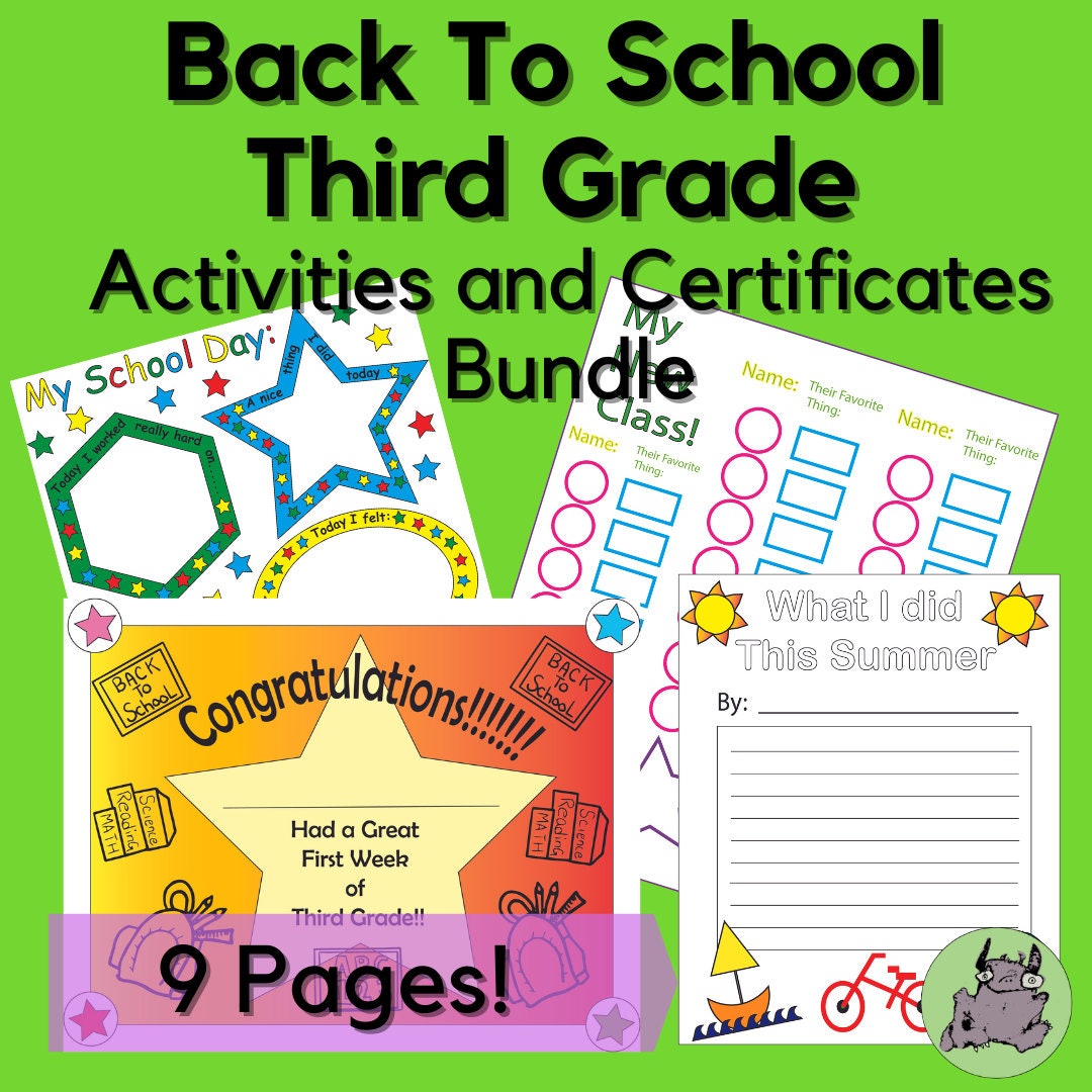 Back to School Activities & Certificates for 3rd Grade | First Week of ...