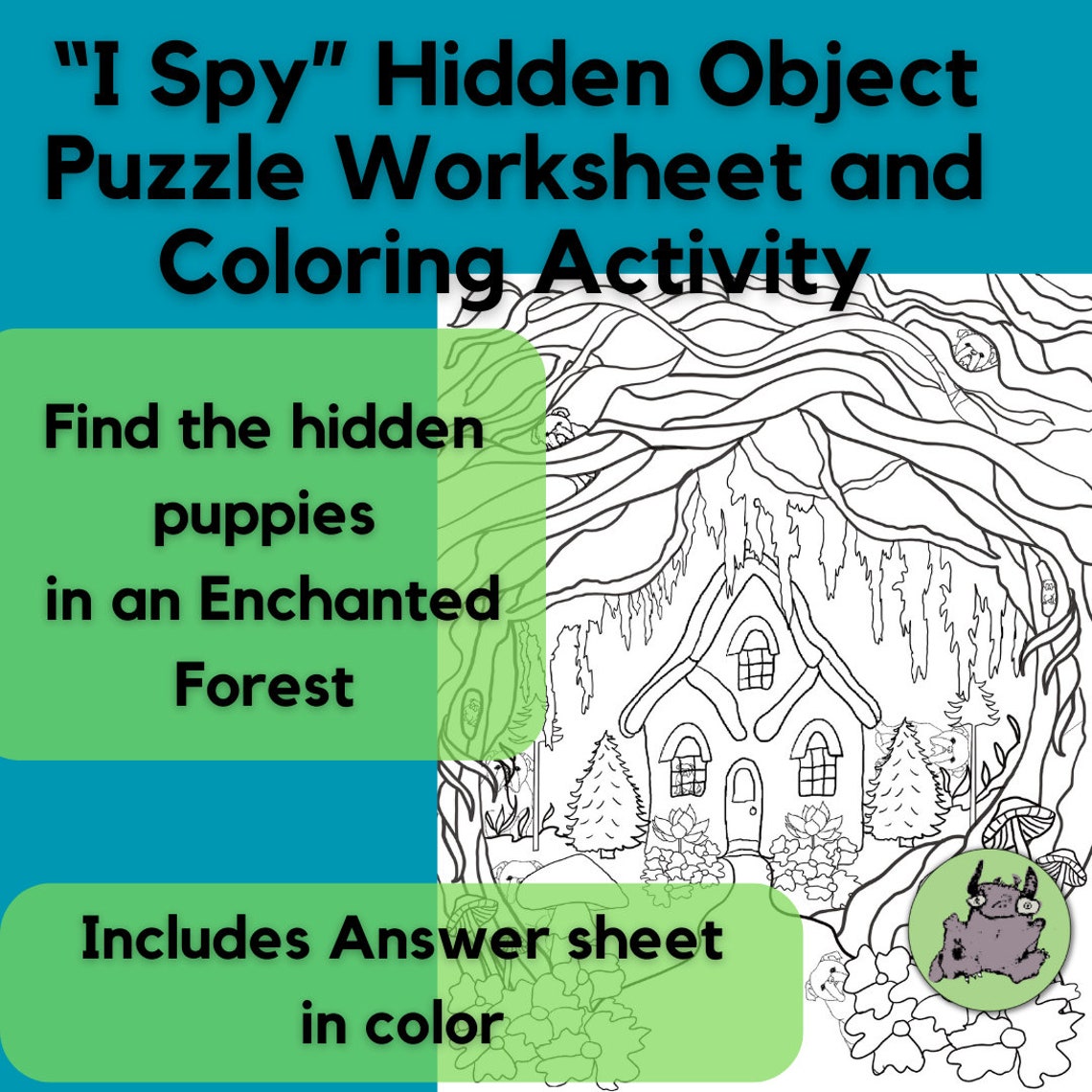I Spy Hidden Object Puzzle Worksheet, Find the Puppy in the Enchanted ...