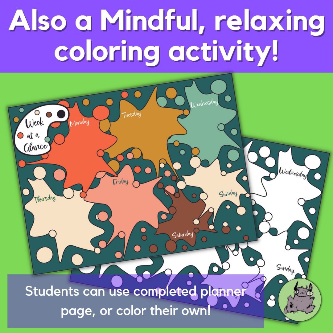 Executive Function Weekly Planner Activity for Student Organization - Etsy