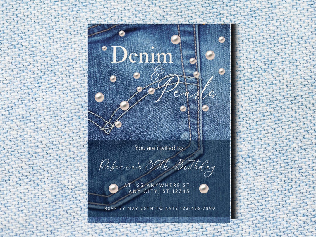 Denim and Pearls Digital Invitation - Adults Birthday - Blue Jeans ...
