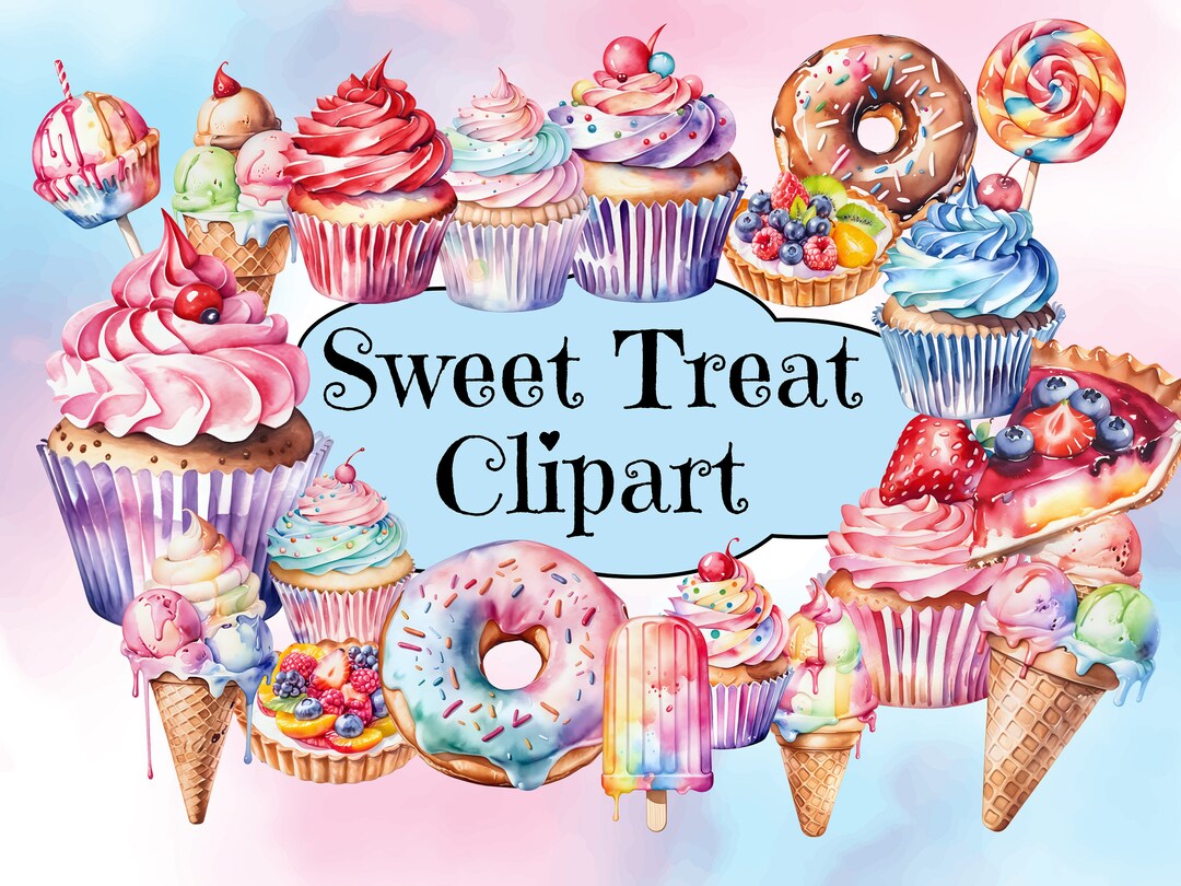 Sweet Treats Clipart, Desserts Clipart, Cupcakes Ice Cream Donuts, PNG ...