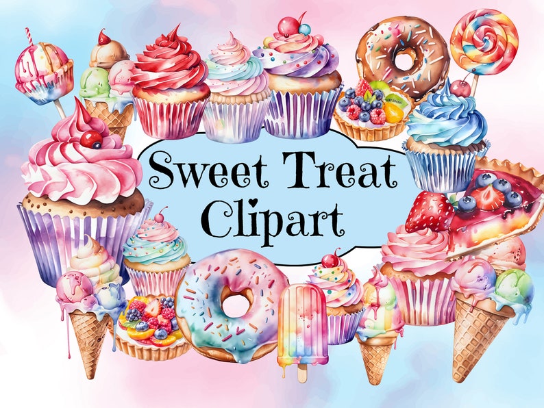 Sweet Treats Clipart, Desserts Clipart, Cupcakes Ice Cream Donuts, PNG ...