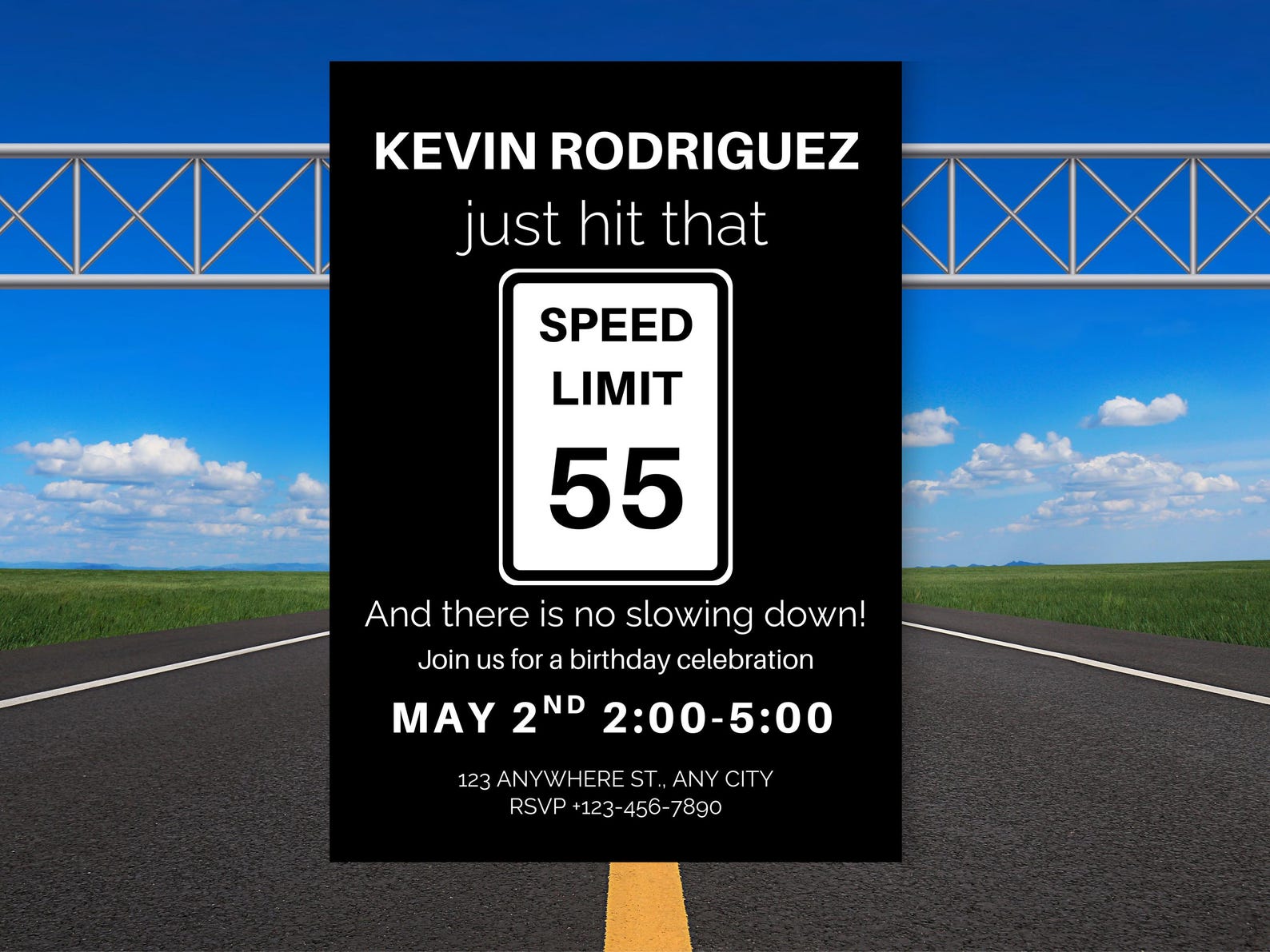Speed Limit Birthday Invitation: Minimalist Black Design (PDF Template ...