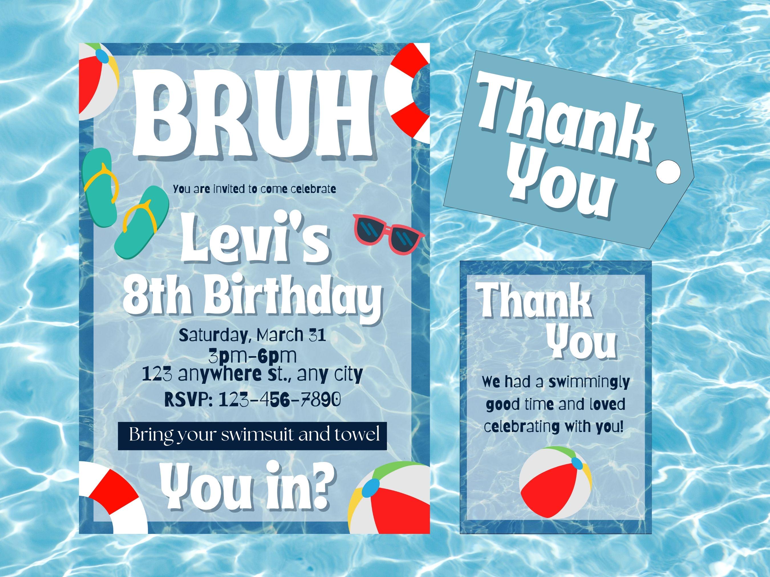 Bruh Pool Party Invitation: Teen Boy Birthday (digital Download) - Etsy