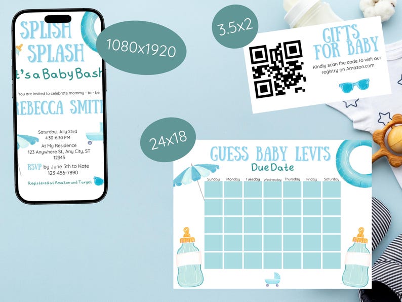 FULL Splish Splash Baby Shower Bundle - Editable Pool Party Invite ...