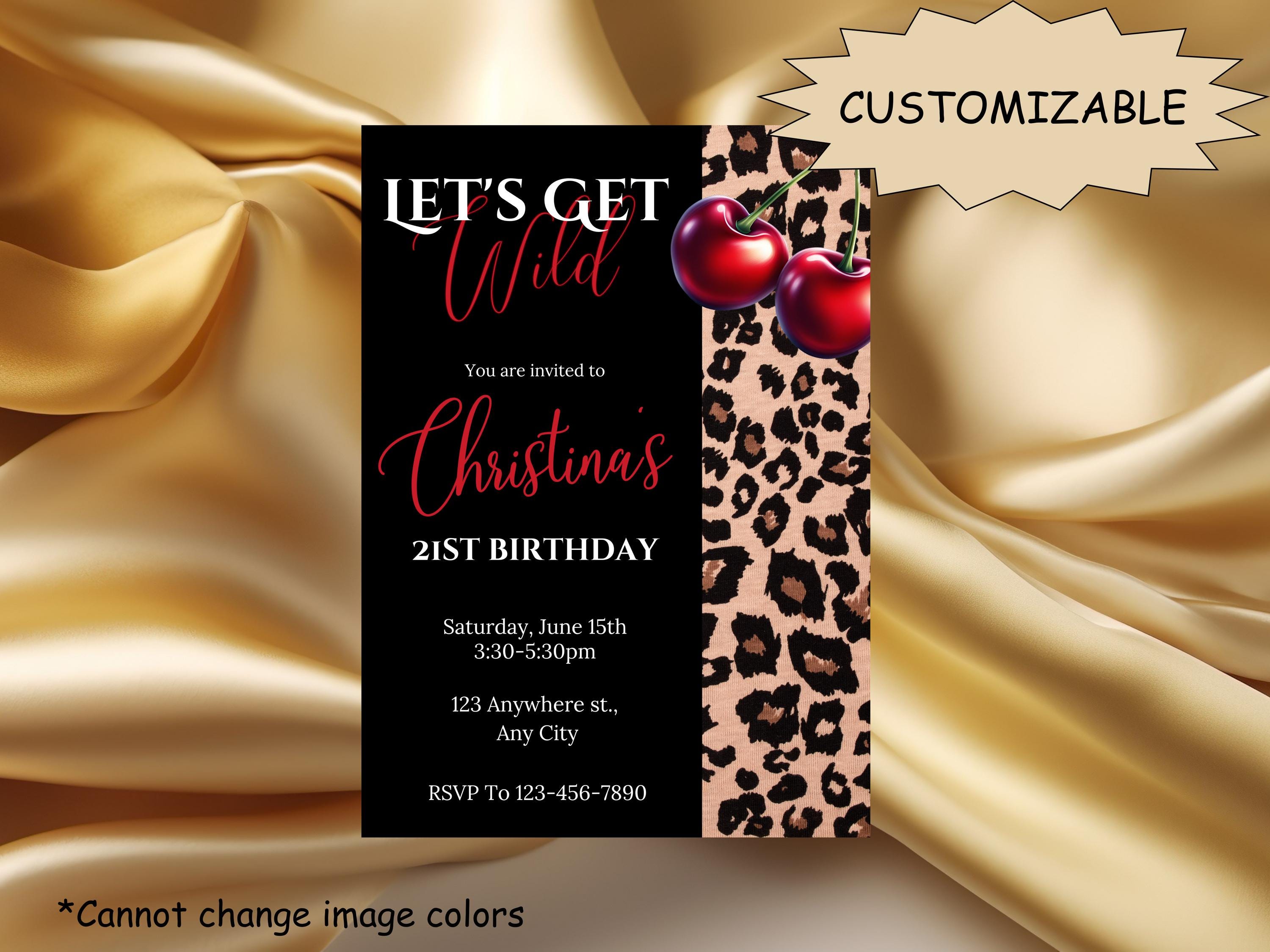 Cheetah Cherry Birthday Invitation: Jungle Glam Leopard Print (PDF) - Etsy