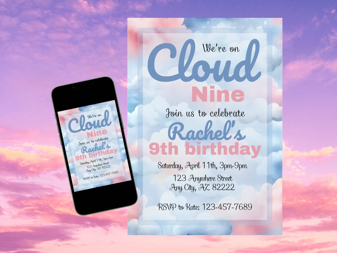 FULLY EDITABLE - Cloud Nine Invitation - on Cloud Nine Invitation - Girl Birthday - 9th Birthday ...