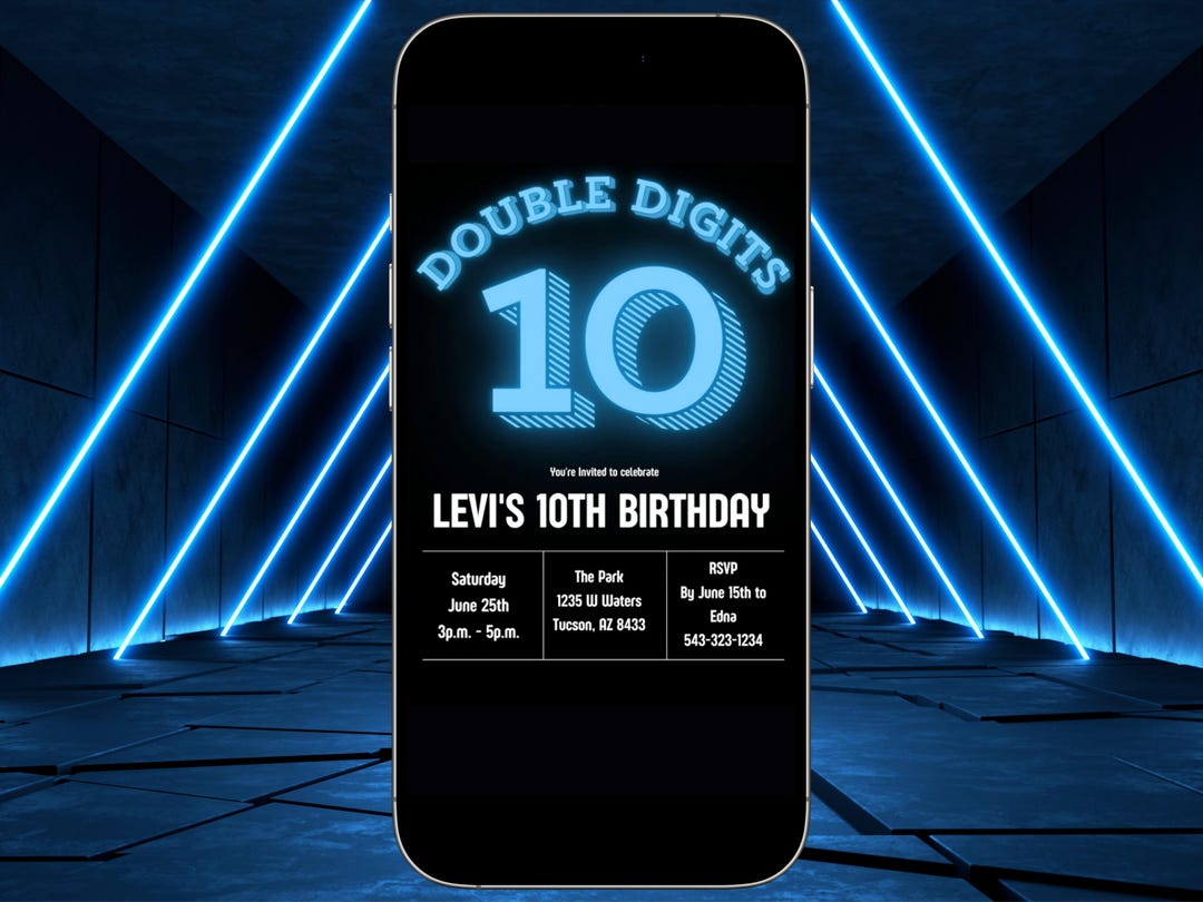 Double Digits Birthday Evite - Digital Invitation - Double Digits Neon ...