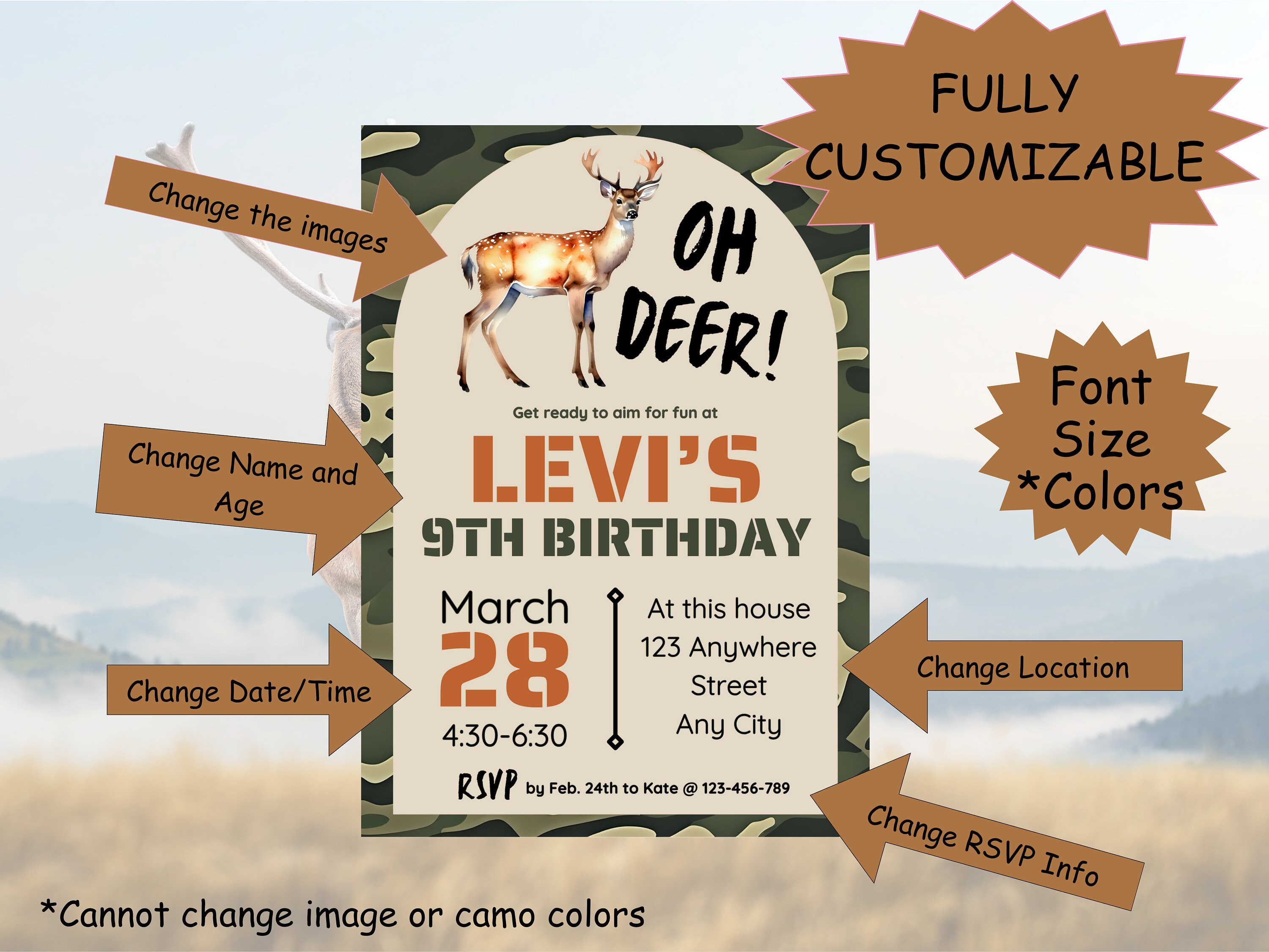 Camo Deer Hunting Birthday Invitation Template (digital Download) - Etsy