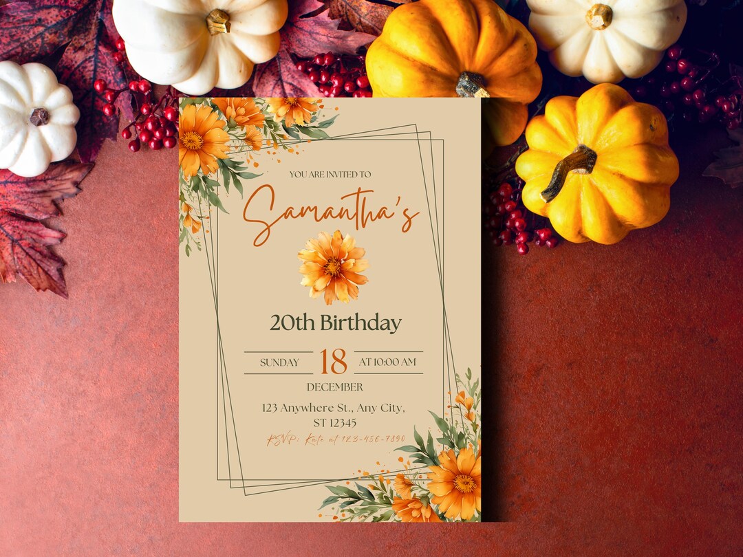 October Marigold Birthday Invitation (digital Download) - Etsy