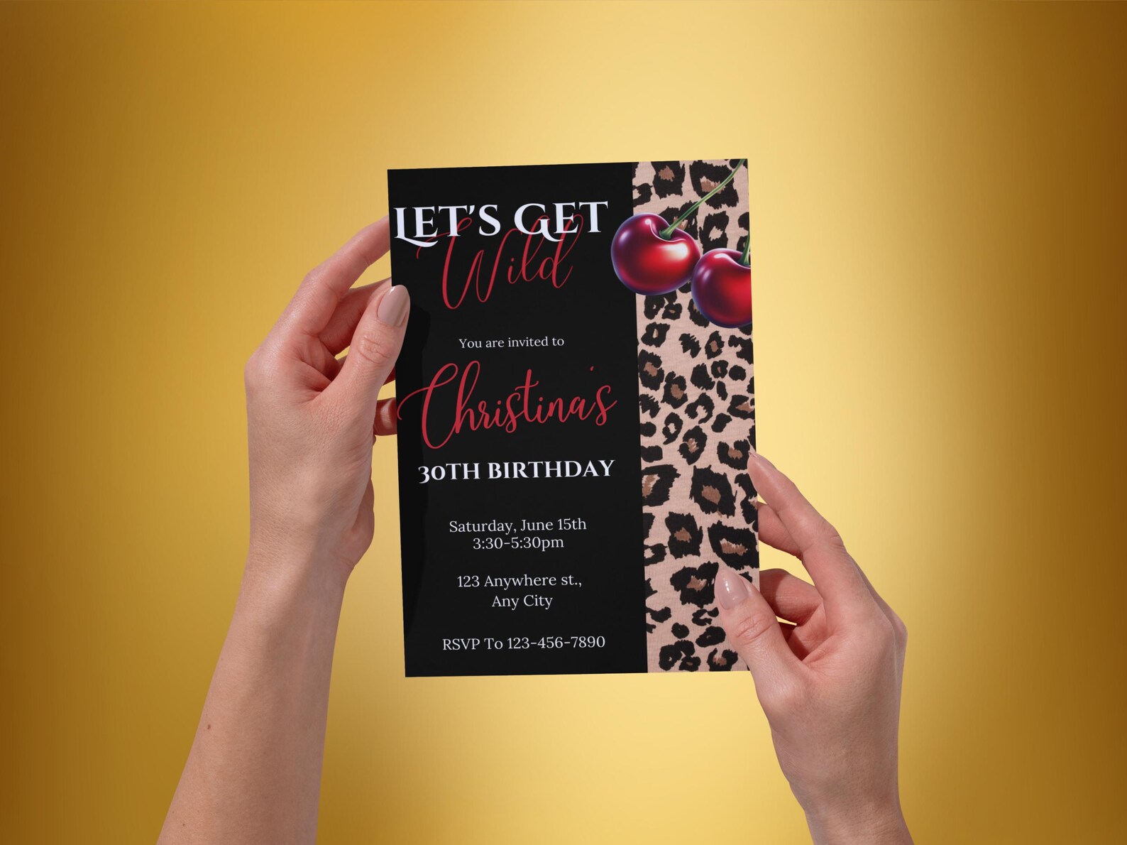 Cheetah Cherry Birthday Invitation: Jungle Glam Leopard Print (PDF) - Etsy