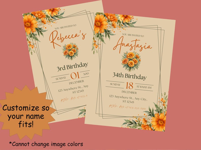 October Marigold Birthday Invitation: Editable Template (digital ...