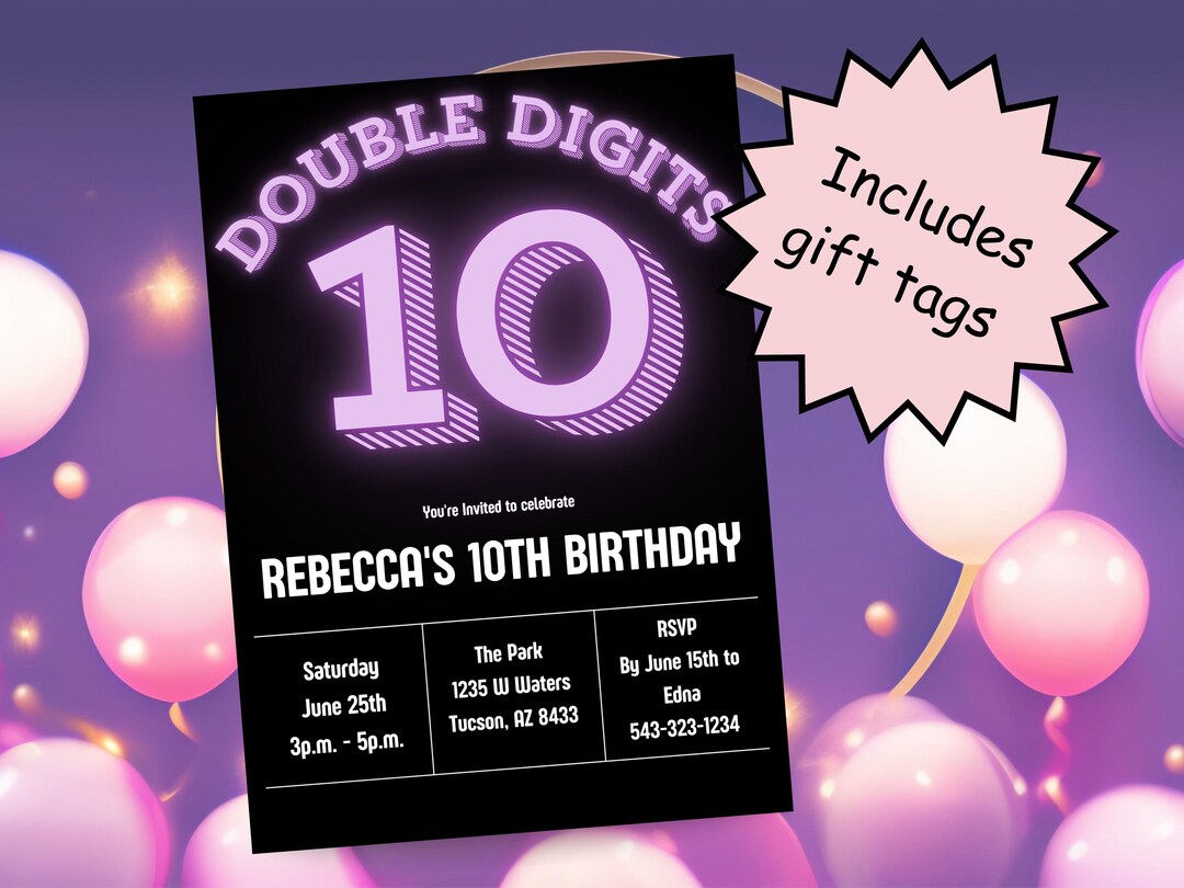 EDITABLE - Double Digits Birthday - Printable Birthday Invitation ...