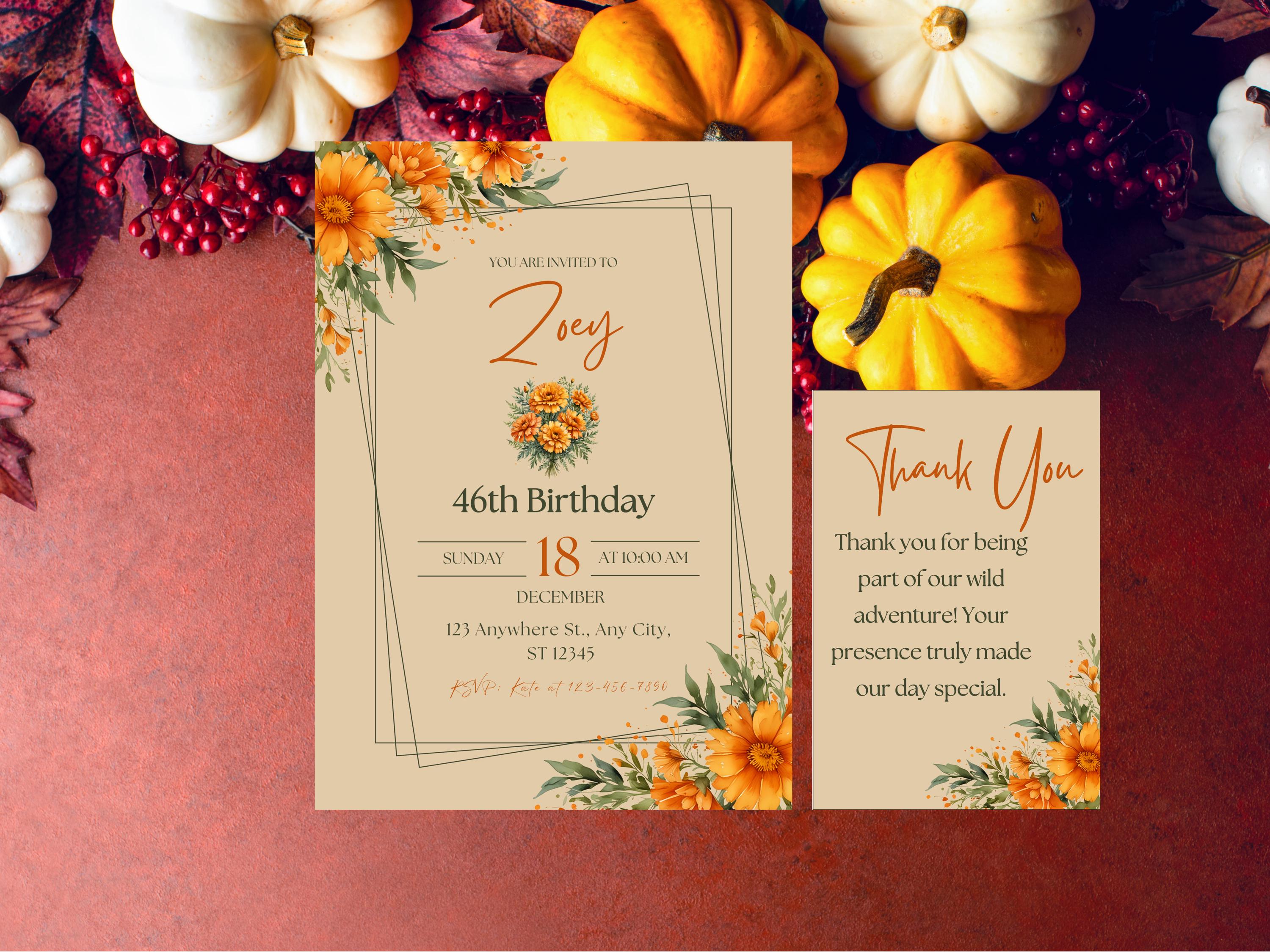 October Marigold Birthday Invitation: Editable Template (digital ...