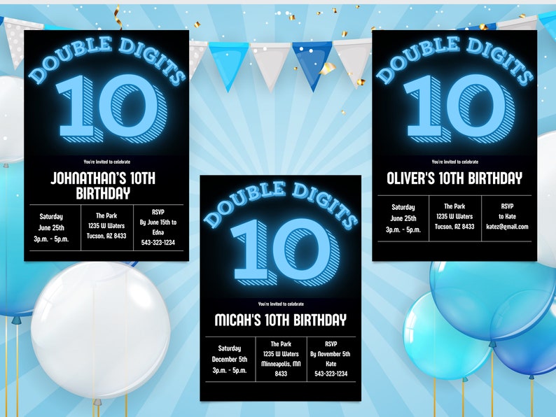 Editable Double Digits Birthday Invitation (PDF) - Etsy
