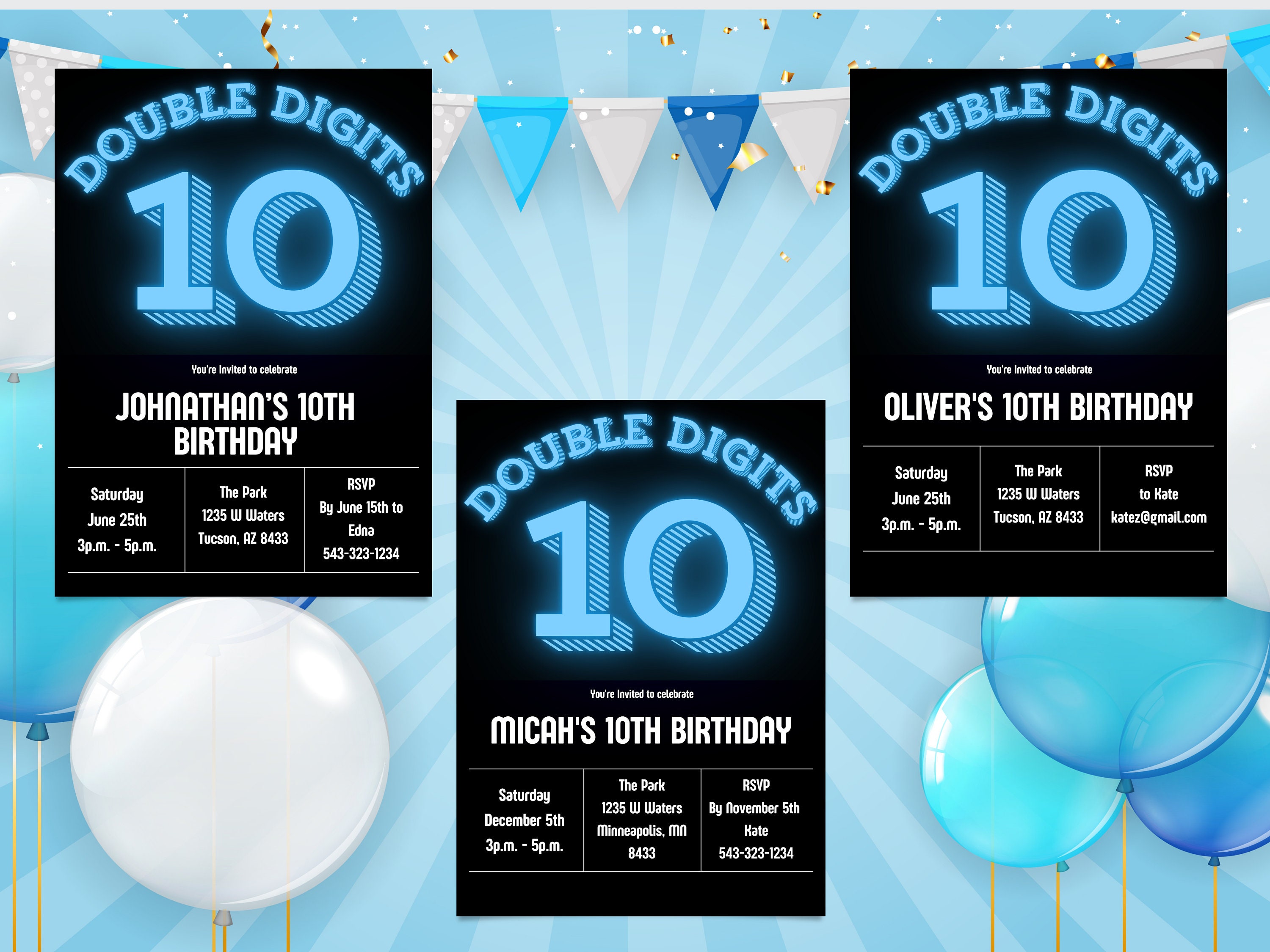 Editable Double Digits Birthday Invitation (PDF) - Etsy