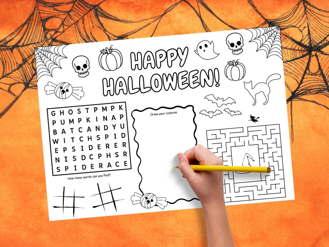 Printable Halloween Activity Mat: Games, Coloring, Maze (digital ...