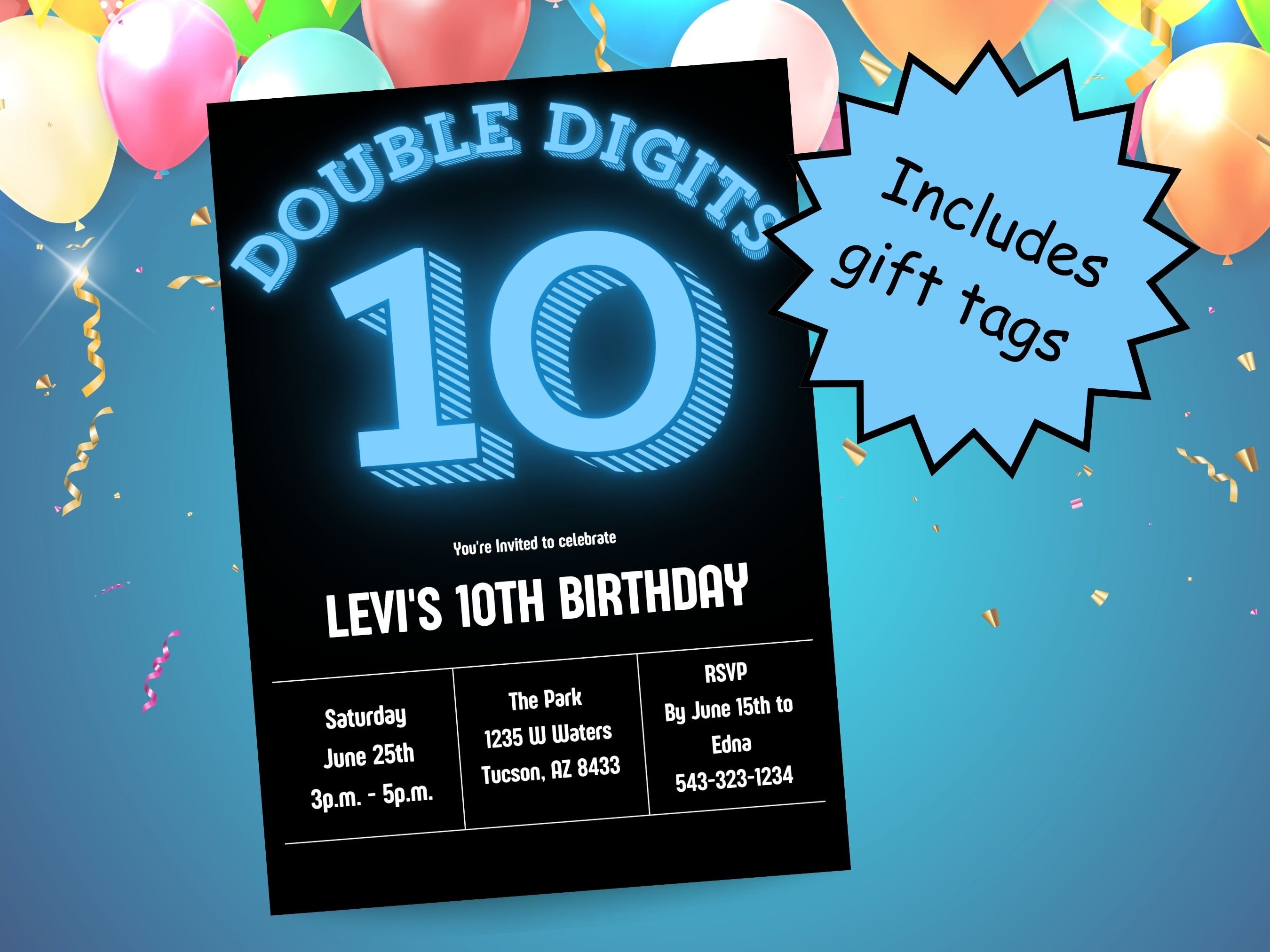 Editable Double Digits Birthday Invitation (PDF) - Etsy