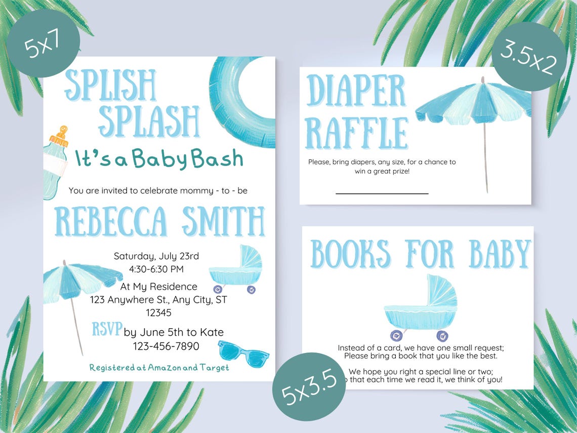 FULL Splish Splash Baby Shower Bundle - Editable Pool Party Invite ...