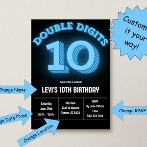 Editable Double Digits Birthday Invitation (PDF) - Etsy