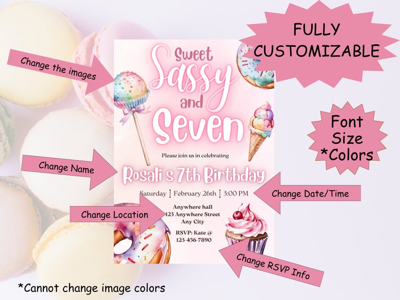 Sweet Sassy Seven 7th Birthday Invitation: Donuts & Cupcakes (digital ...
