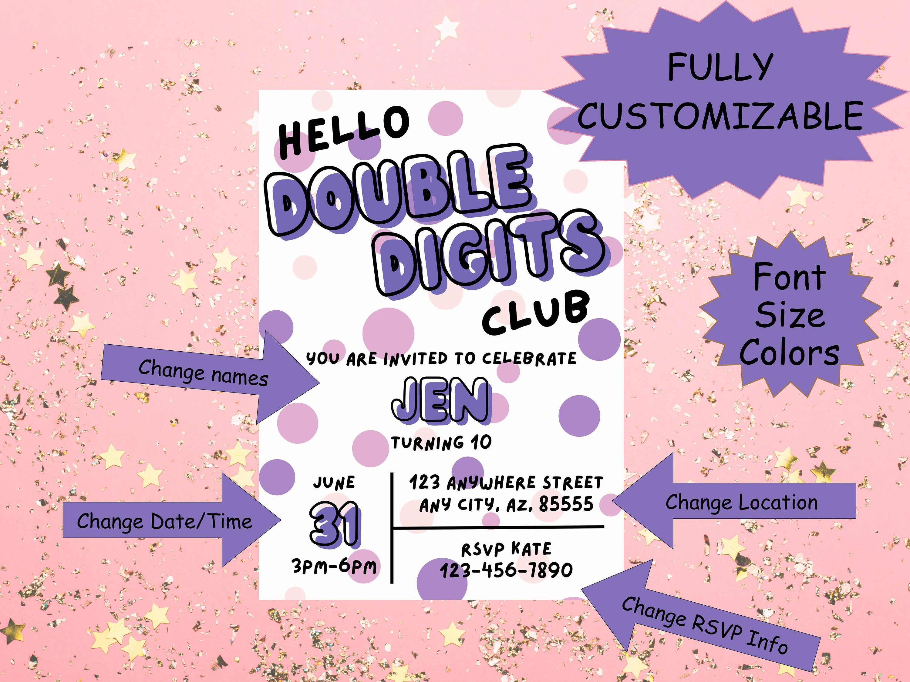 Double Digits Birthday Invitation - Double Digits Club - Editable ...