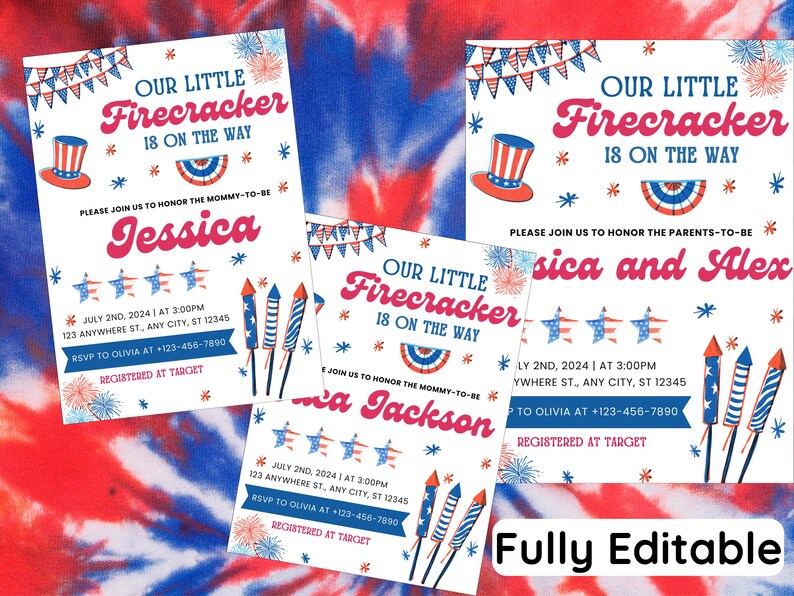 Little Firecracker Baby Shower Invitation – Patriotic, Editable (PDF ...
