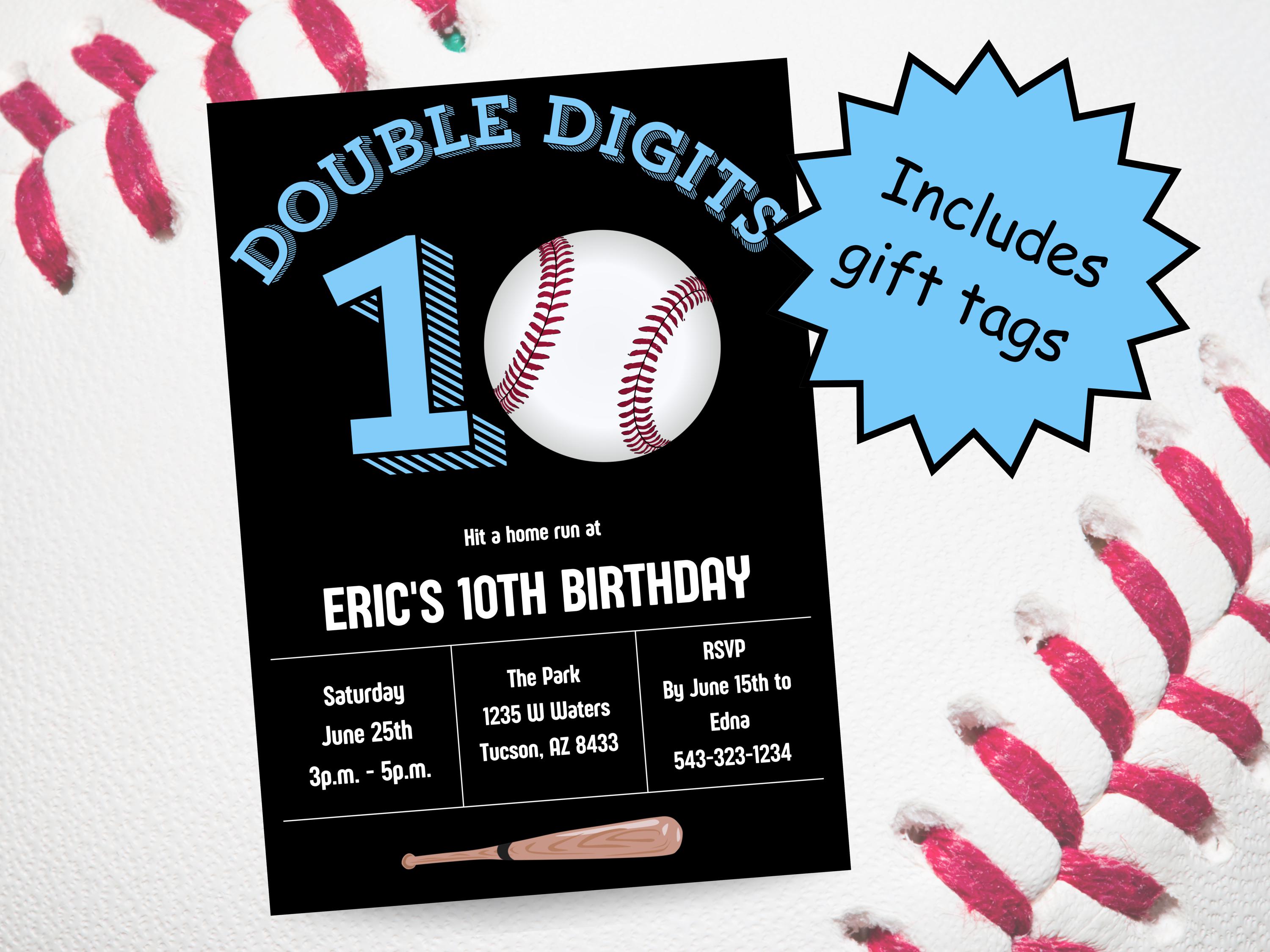 EDITABLE - Baseball Double Digits Birthday - Printable Birthday ...