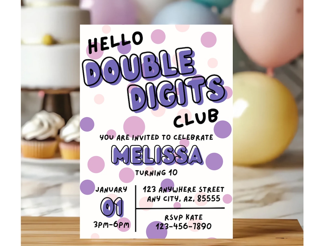 Double Digits Birthday Invitation - Double Digits Club - Editable ...