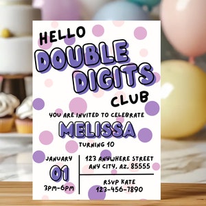 Double Digits Birthday Invitation - Double Digits Club - Editable ...