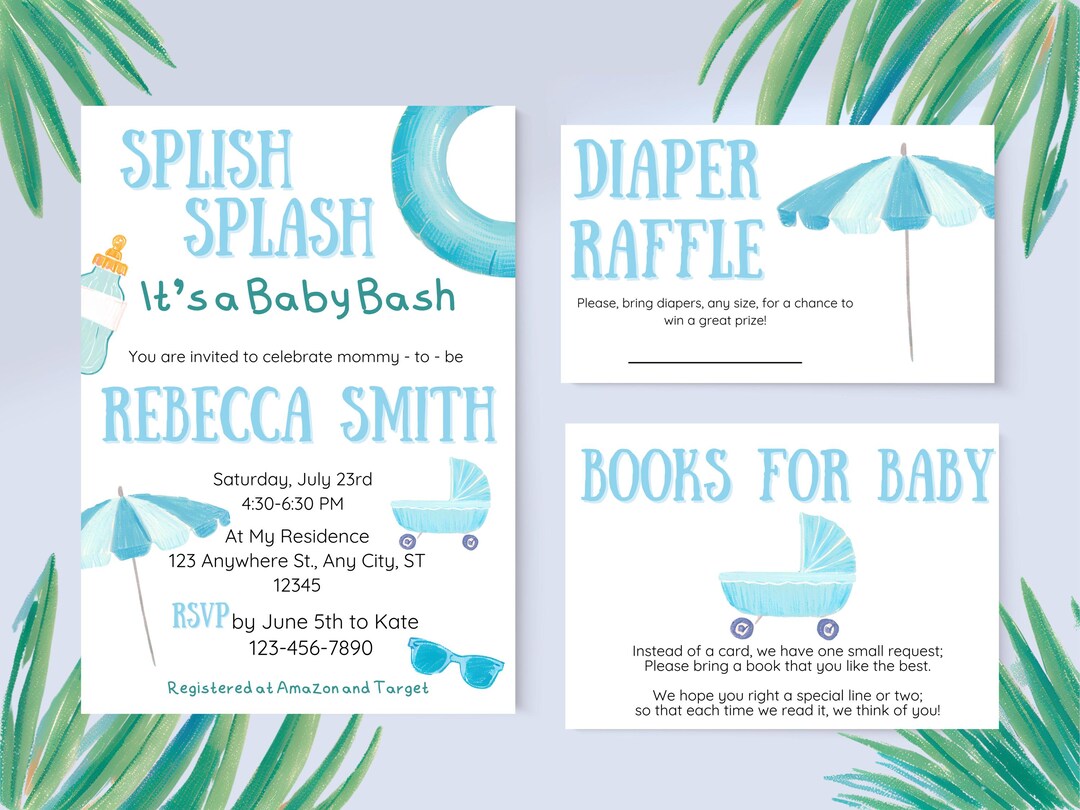 Splish Splash Baby Shower Bundle Invitations - Editable Summer Pool ...