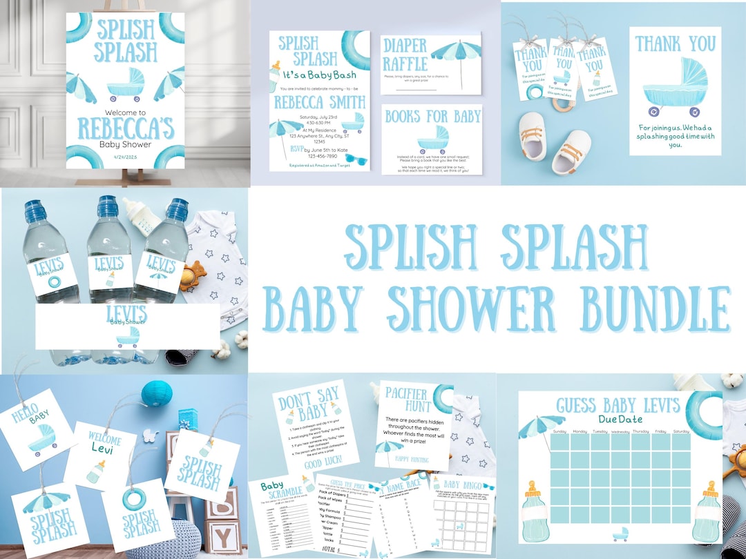 FULL Splish Splash Baby Shower Bundle - Editable Pool Party Invite ...