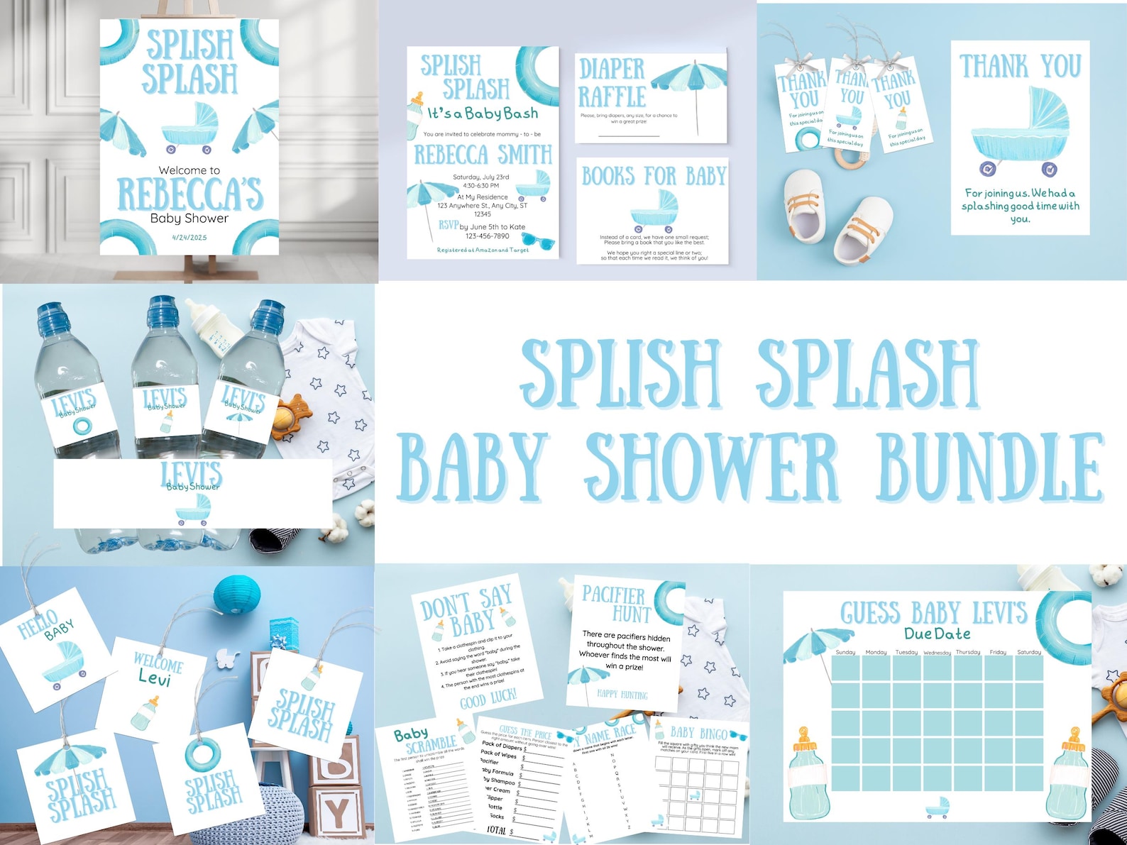 FULL Splish Splash Baby Shower Bundle - Editable Pool Party Invite ...