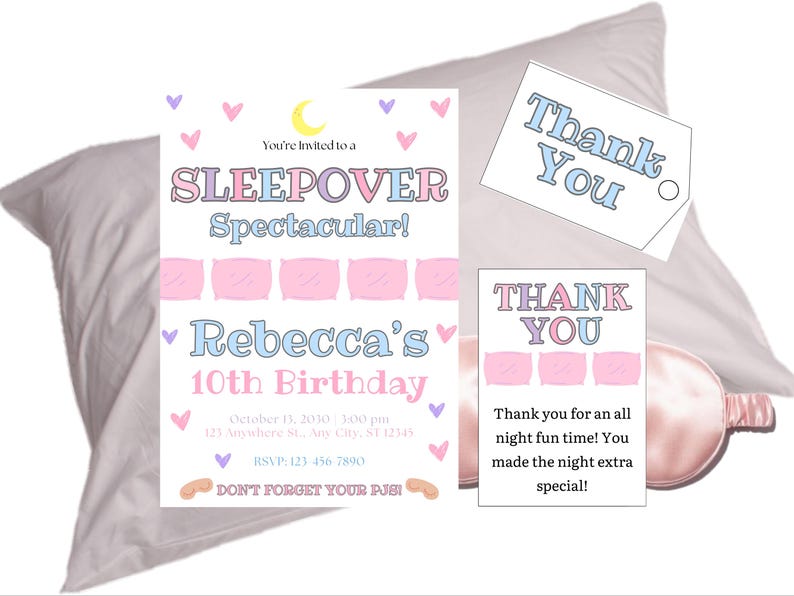 Editable Sleepover Birthday Invitation - Preppy Tween Party - Instant ...