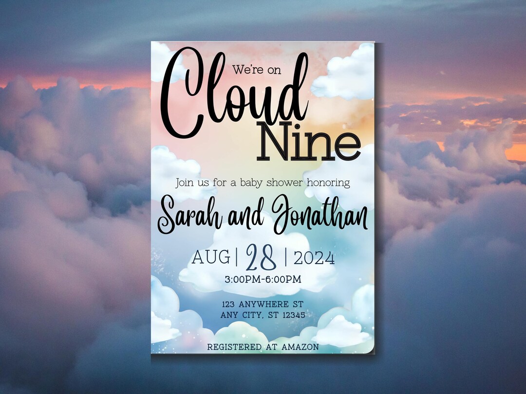 Cloud Nine Baby Shower Invitation - Cloud-themed Party - Baby Shower ...