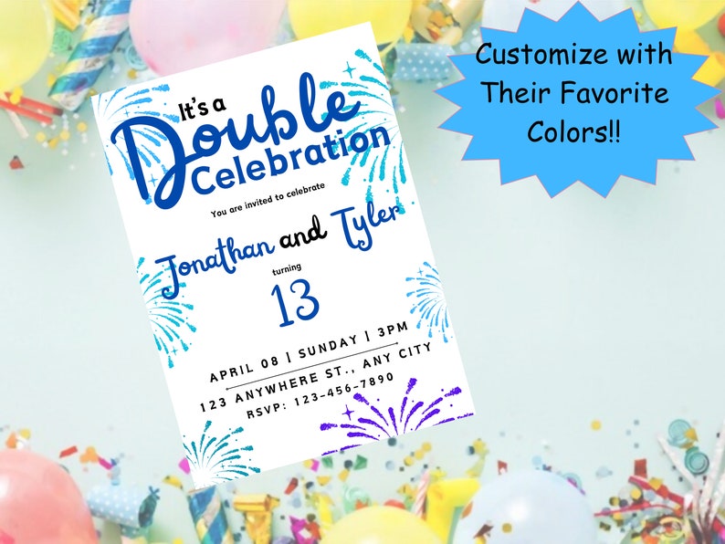 Double Birthday Invitation - Sibling Birthday - Fireworks Birthday ...