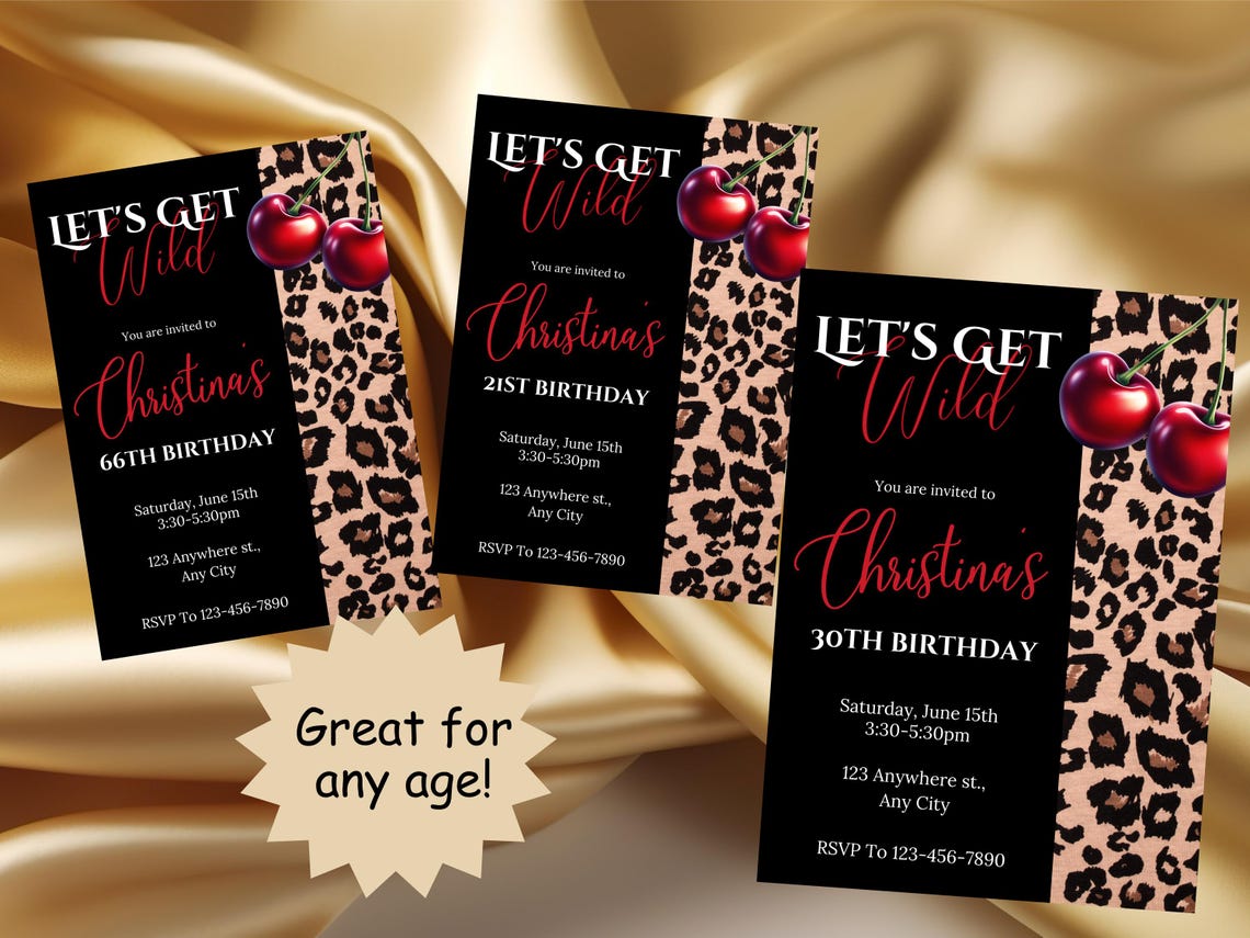Cheetah Cherry Birthday Invitation: Jungle Glam Leopard Print (PDF) - Etsy