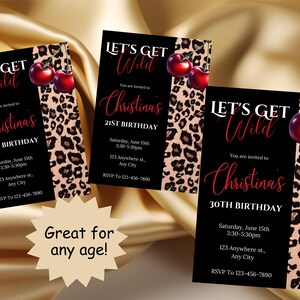 Cheetah Cherry Birthday Invitation: Jungle Glam Leopard Print (PDF) - Etsy