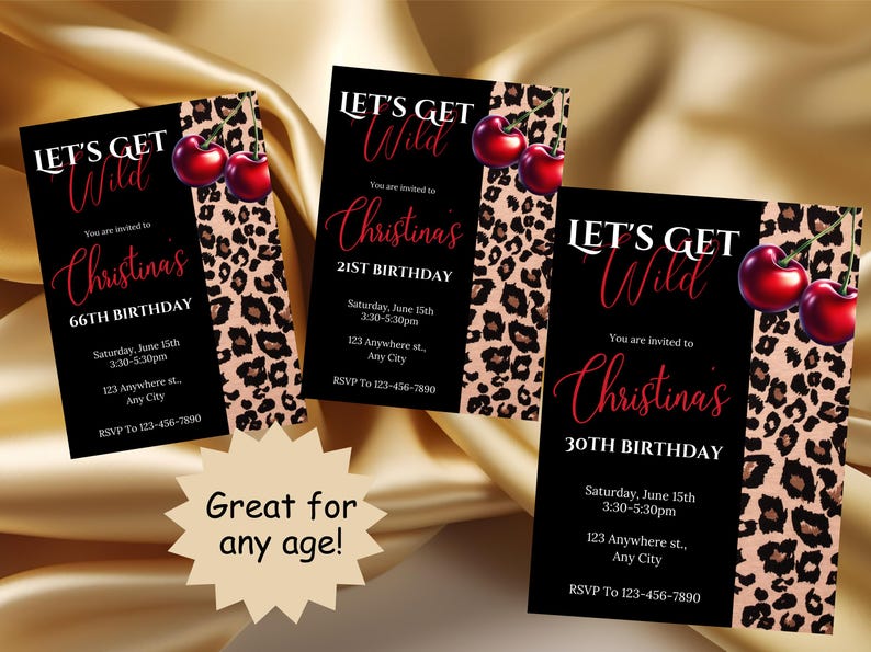 Cheetah Cherry Birthday Invitation: Jungle Glam Leopard Print (PDF) - Etsy