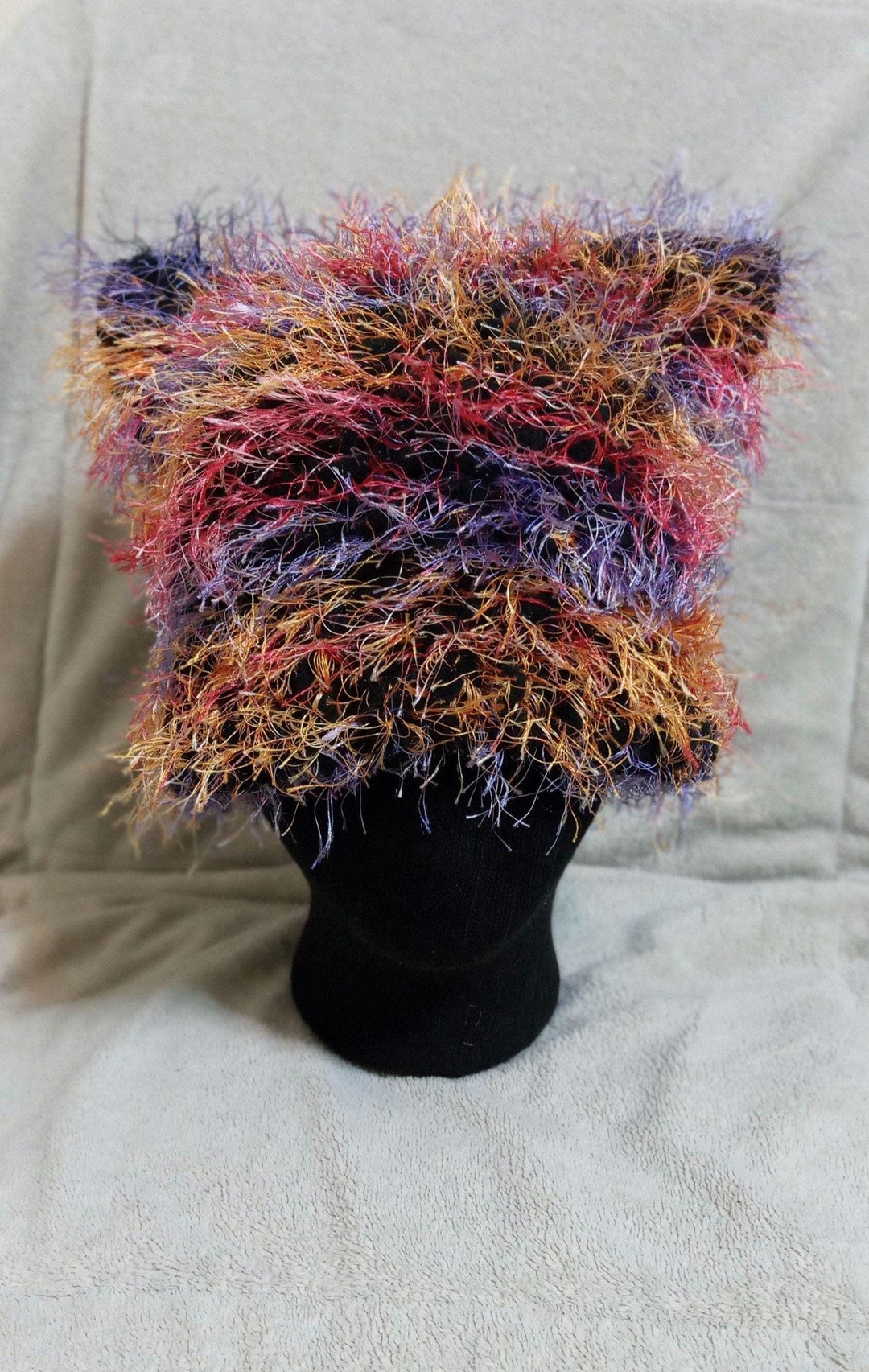 Fuzzy Cat Hat Black and Multi Color - Etsy