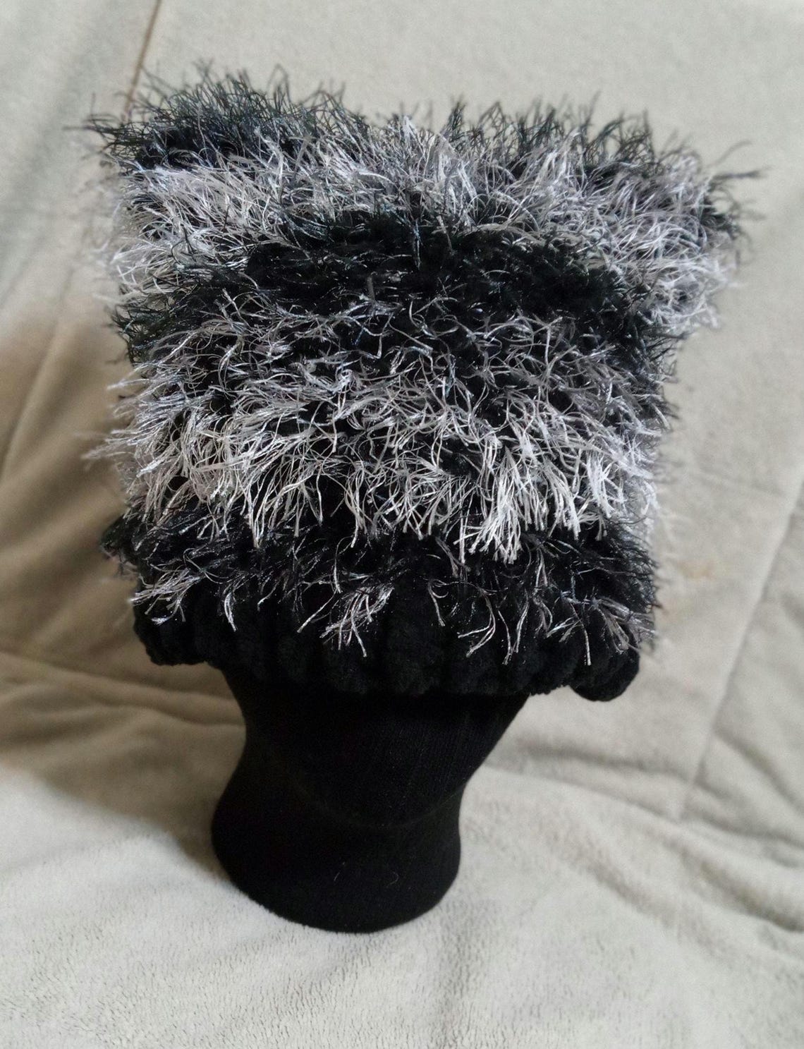 Fuzzy Cat Hat Black and Gray - Etsy