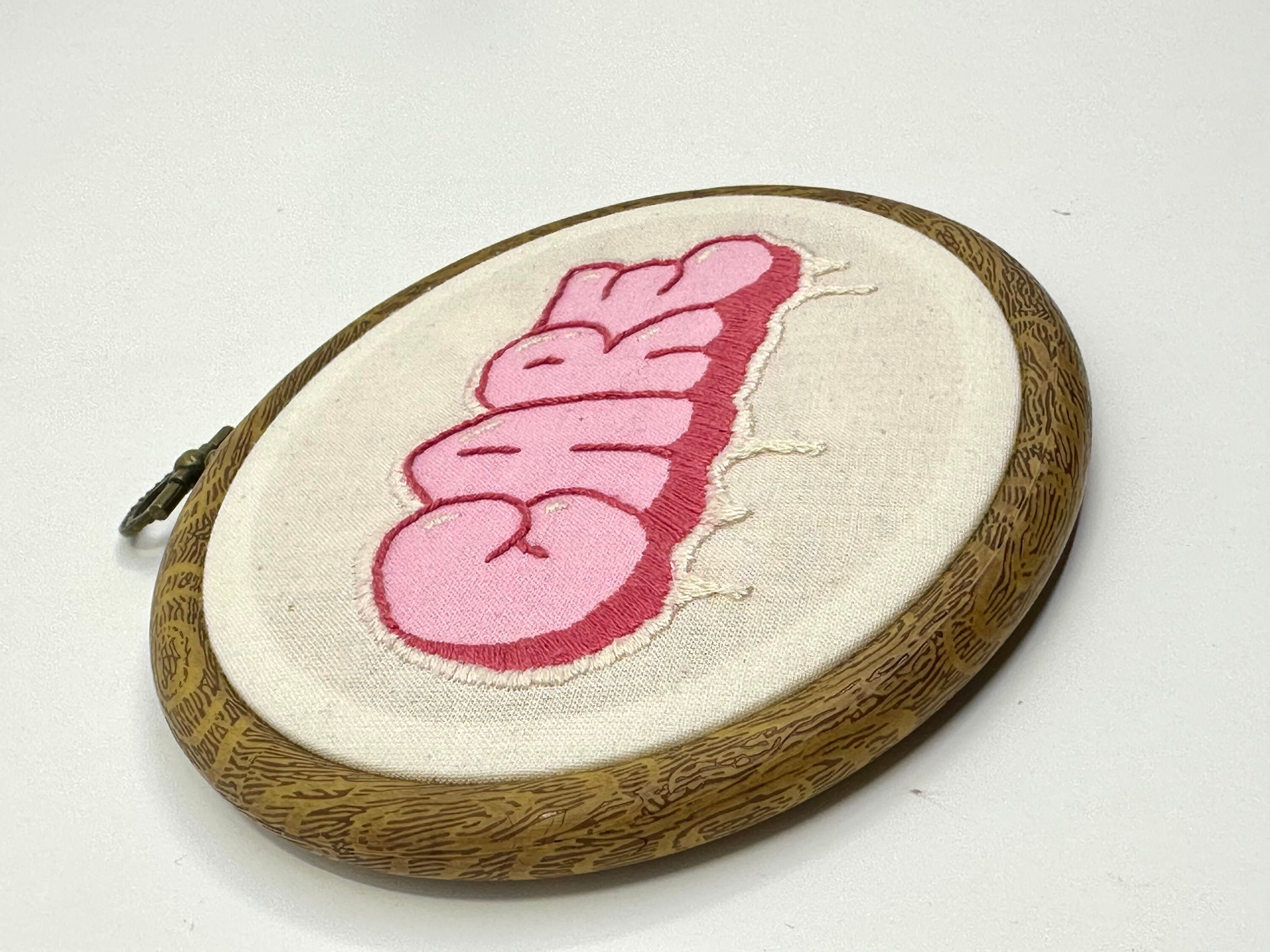 Hand Embroidered Art in Oval Frame - Graffiti Style - Care - Etsy