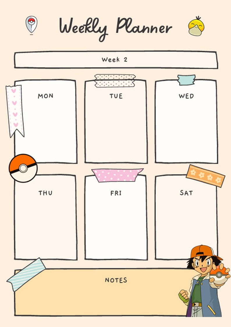 Pokemon Weekly Planner - Etsy