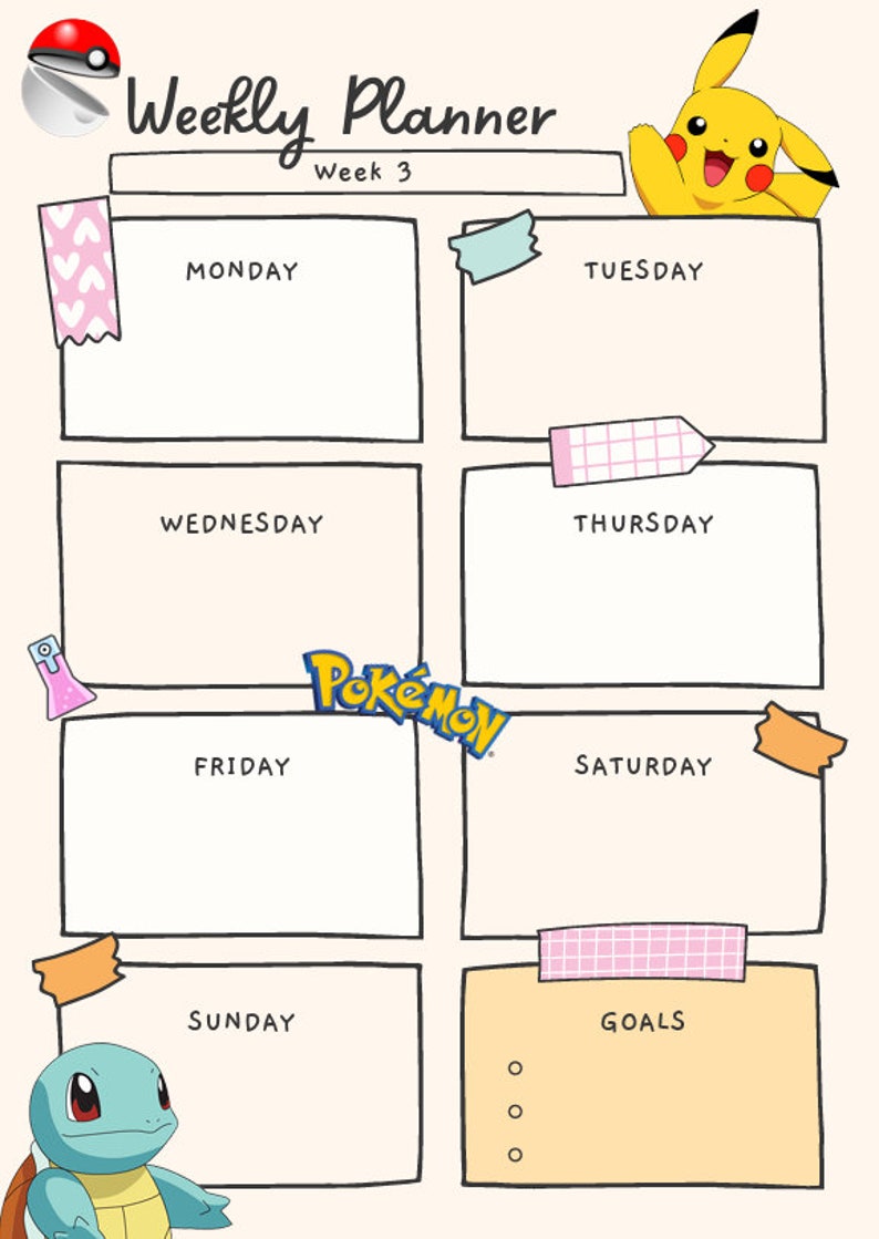 Pokemon Weekly Planner - Etsy