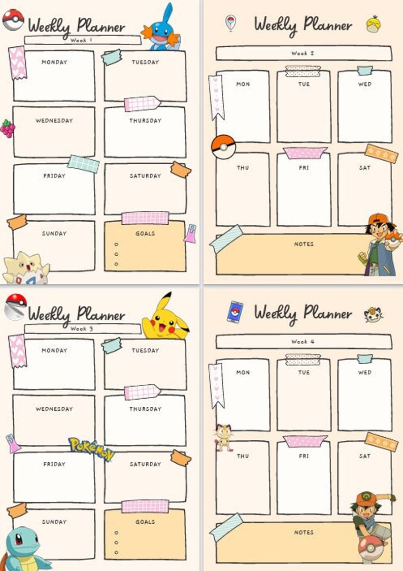 Pokemon Weekly Planner - Etsy