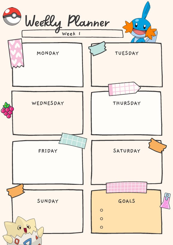 Pokemon Weekly Planner - Etsy
