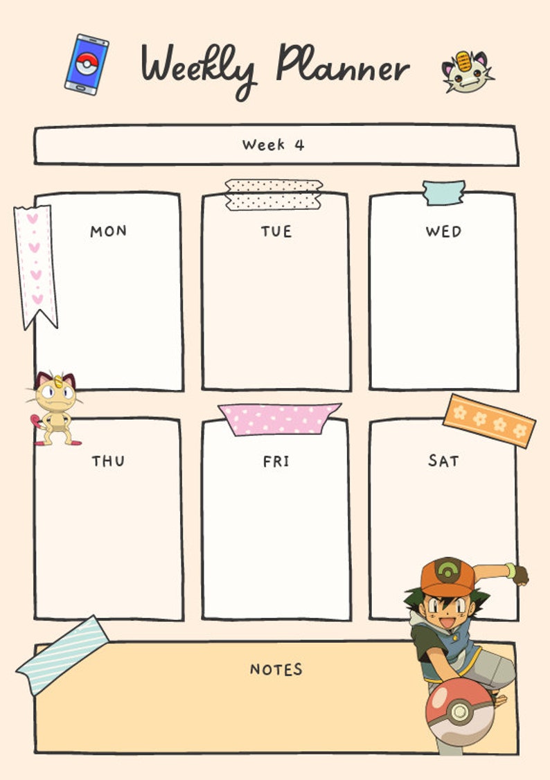 Pokemon Weekly Planner - Etsy