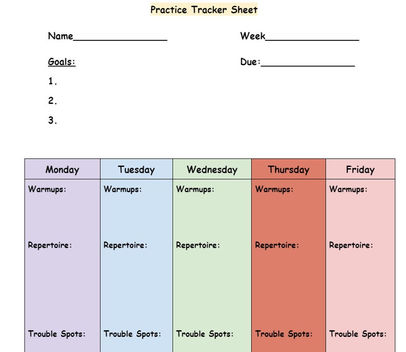 Music Practice Tracker Log Sheet/lesson Tracker/music Assignment - Etsy
